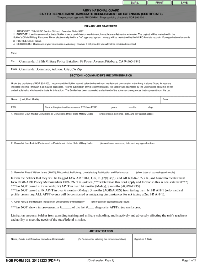 Fillable Online NGB FORM 602-R - National Guard Fax Email Print - pdfFiller
