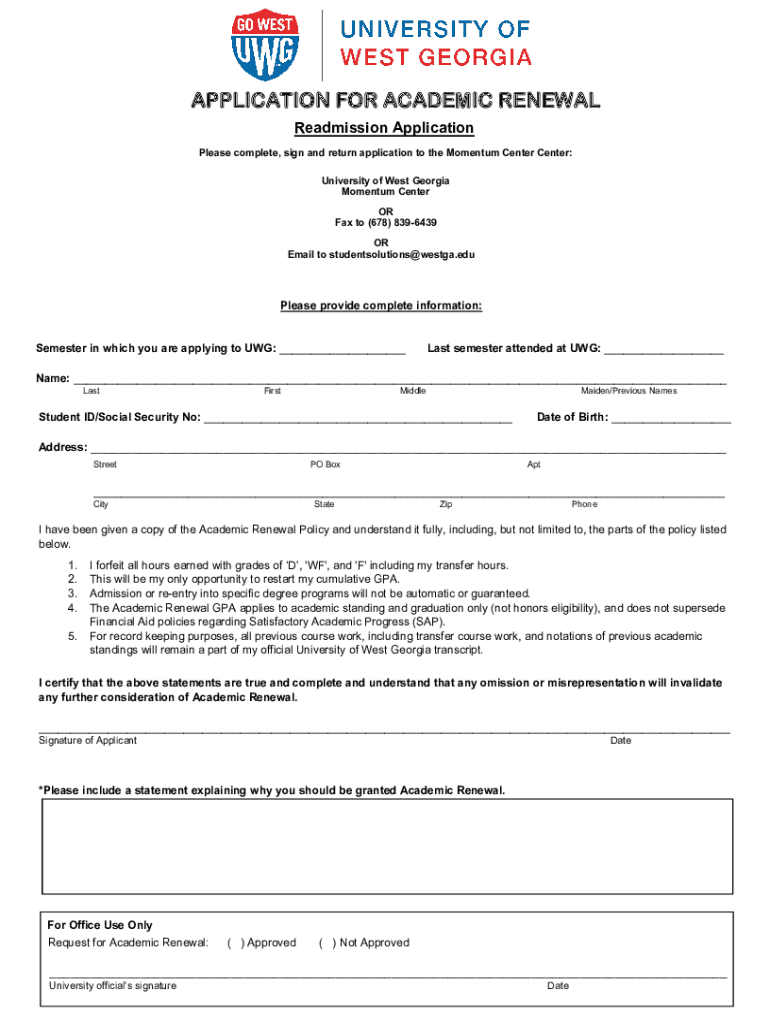 Fillable Online UWG Admissions Application Sign In Fax Email Print ...