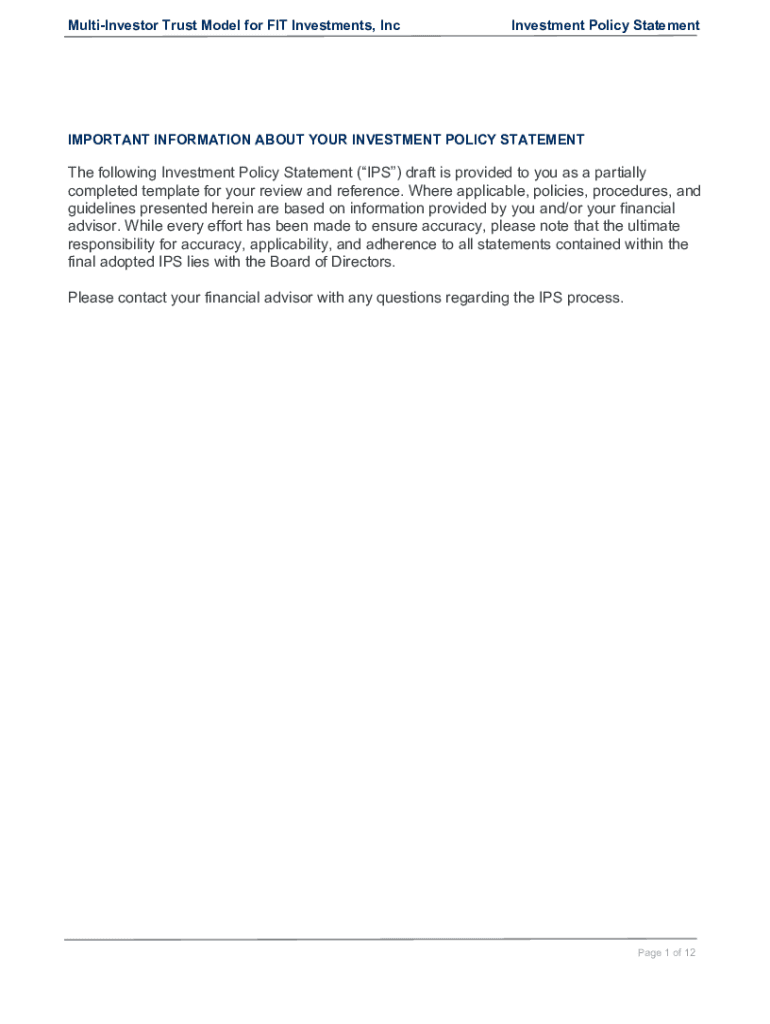 Fillable Online Investment Policy Statement: Free Sample Template and ...