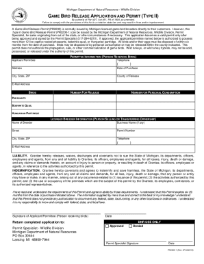 Fillable Online Game Bird Release Application and Permit (Type II ...