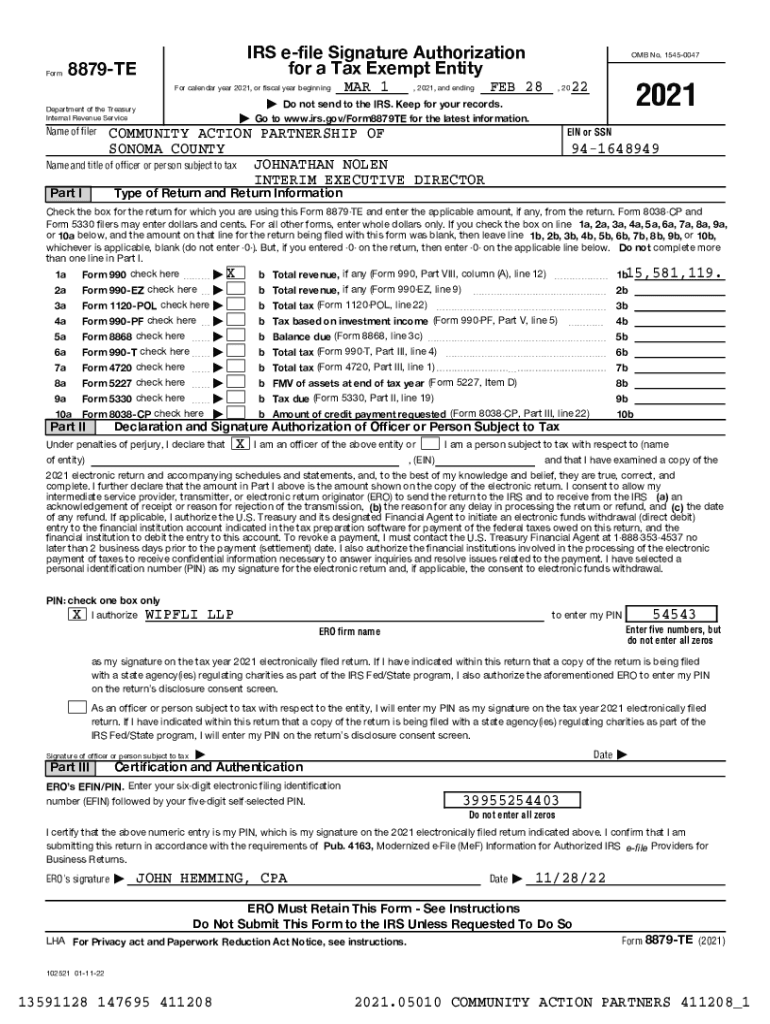 Fillable Online About Form 8879-TE, IRS e-file Signature Authorization ...