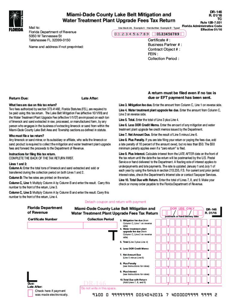 Fillable Online Form DR-146 "Miami-Dade County Lake Belt Mitigation ...