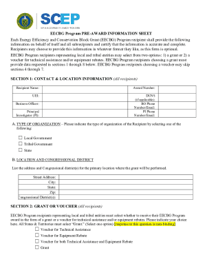 Fillable Online EECBG Program Pre-Award Information Sheet. EECBG Program Pre-Award Information ...