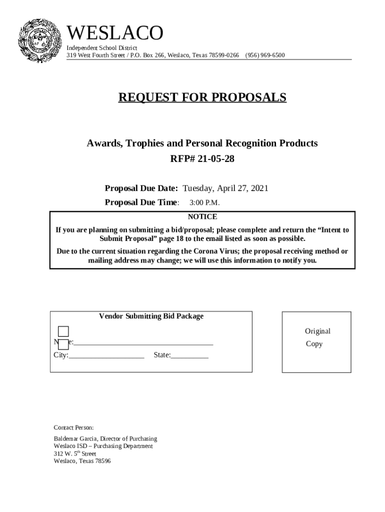 REQUEST FOR PROPOSALS Awards, Trophies and Personal ... Doc Template ...