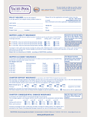 Fillable Online professional skipper insurance application form Fax ...