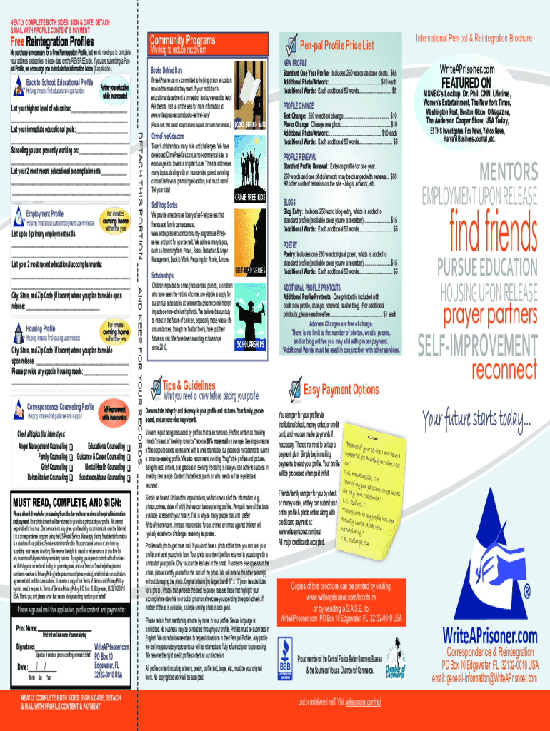 Fillable Online Write A Prisoner - Thousands of Prison Pen-pal Profiles ...