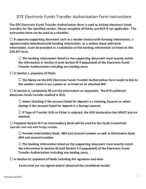 Fillable Online DTE Electronic Funds Transfer Authorization Form ...