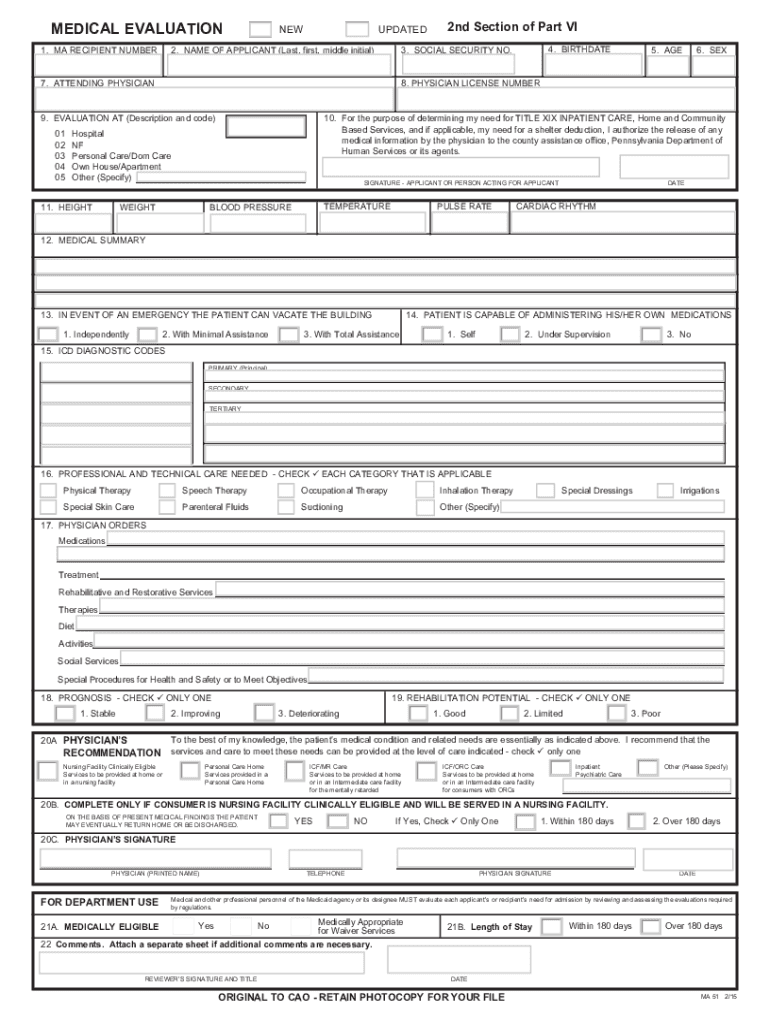 Fillable Online Instructions for Completing MA-51 Medical Evaluation ...
