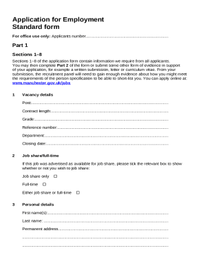 Application for Employment Standard Doc Template | pdfFiller