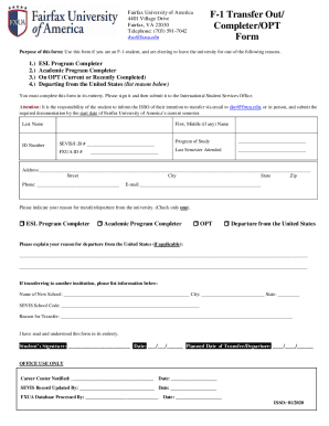 Fillable Online F-1 Transfer Out/ Completer/OPT Form Fax Email Print ...