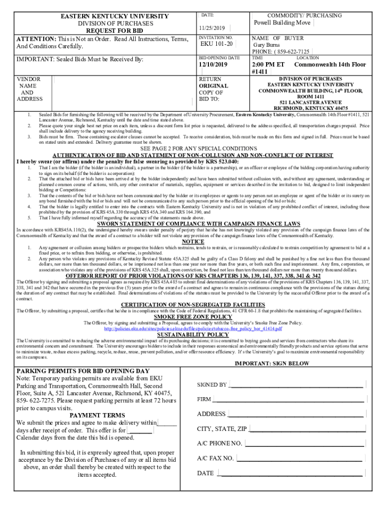 Fillable Online EASTERN KENTUCKY UNIVERSITY DIVISION ... - EKU Purchasing Fax Email Print ...