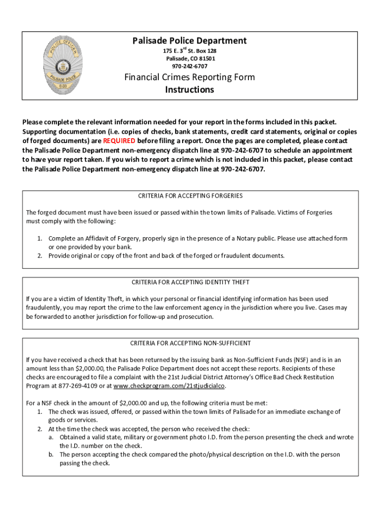 Fillable Online Palisade Police Department Financial Crimes Reporting ...