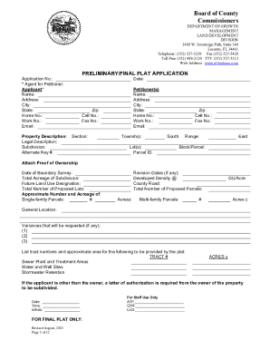Fillable Online PRELIMINARY/FINAL PLAT APPLICATION Fax Email Print - pdfFiller