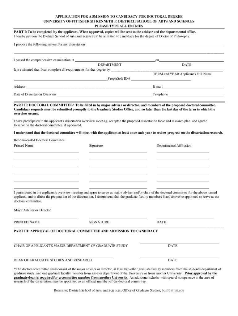 Fillable Online APPLICATION FOR ADMISSION TO CANDIDACY FOR DOCTORAL DEGREE.doc Fax Email Print ...