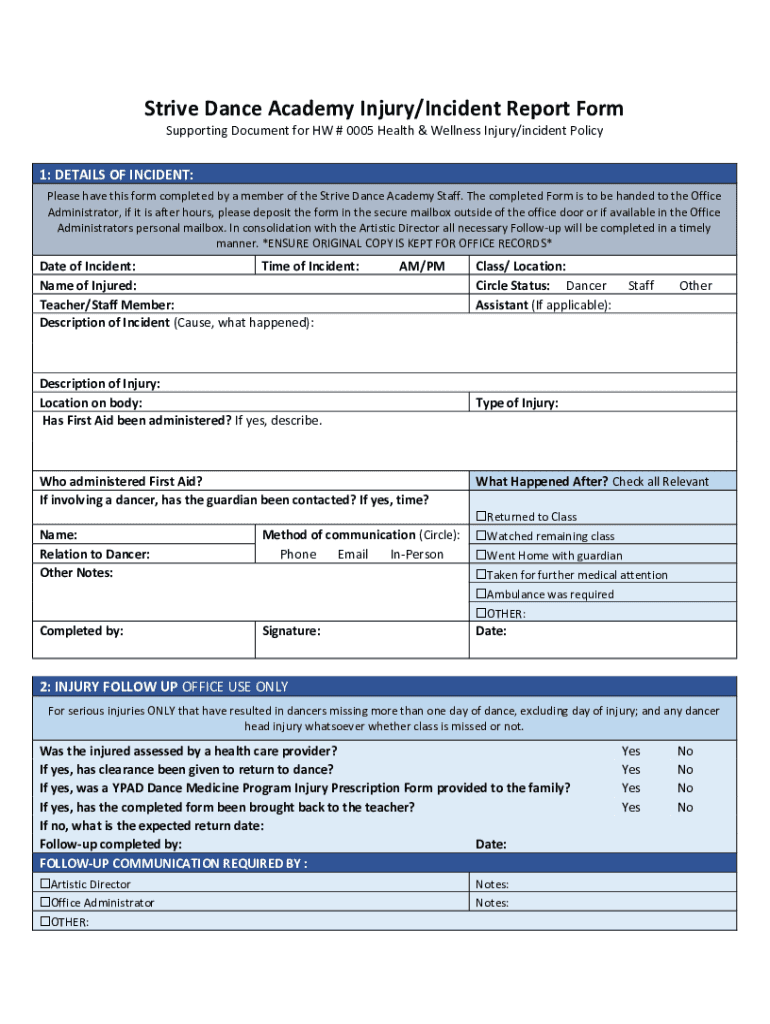 Fillable Online Dance Studio Insurance Form - Fill Out and Sign ...