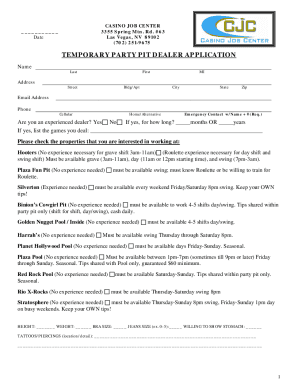 Fillable Online TEMPORARY PARTY PIT DEALER APPLICATION Fax Email Print ...