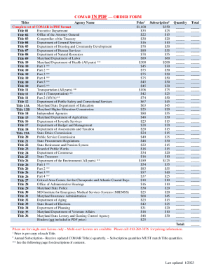 Fillable Online COMAR IN PDFORDER FORM Fax Email Print - pdfFiller