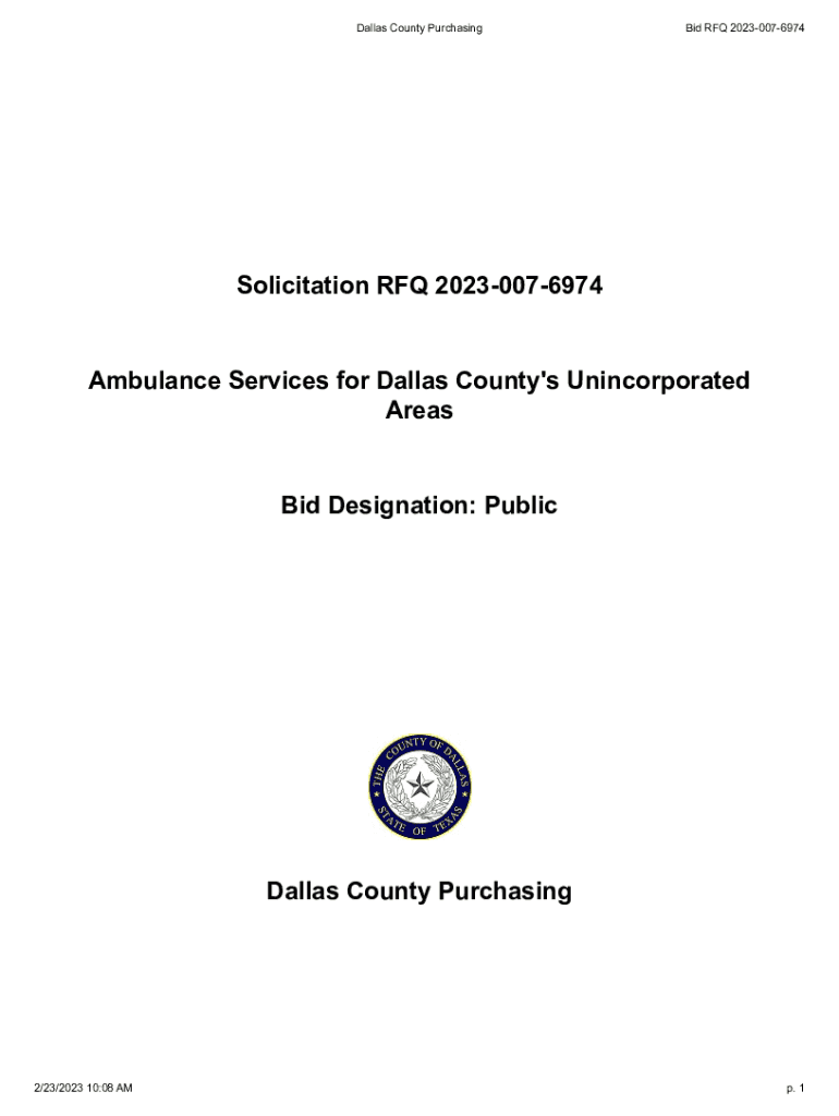 Fillable Online Solicitation RFQ 2023-007-6974 Ambulance Services for ...