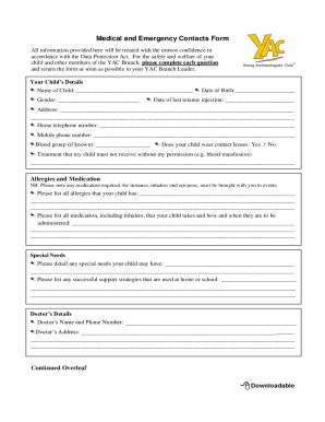 Fillable Online Medical and Emergency Contacts Form Fax Email Print ...