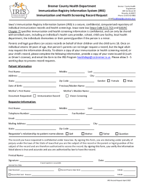 Fillable Online Immunization Registry - IRISIowa Department of Health ...