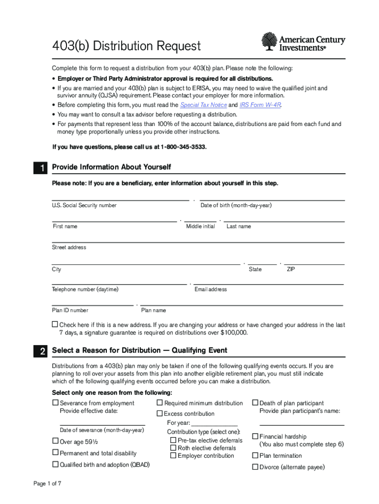 Fillable Online American Century 403b Distribution Form - Preceptwm.com ...