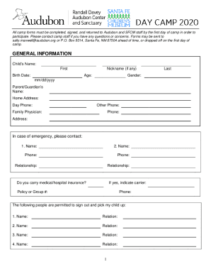 Fillable Online nm audubon All camp forms must be completed, signed ...