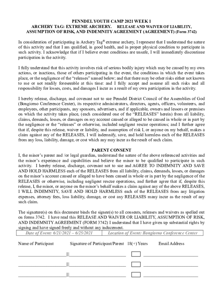 Fillable Online Participant Waiver, Release, Indemnification of All ...