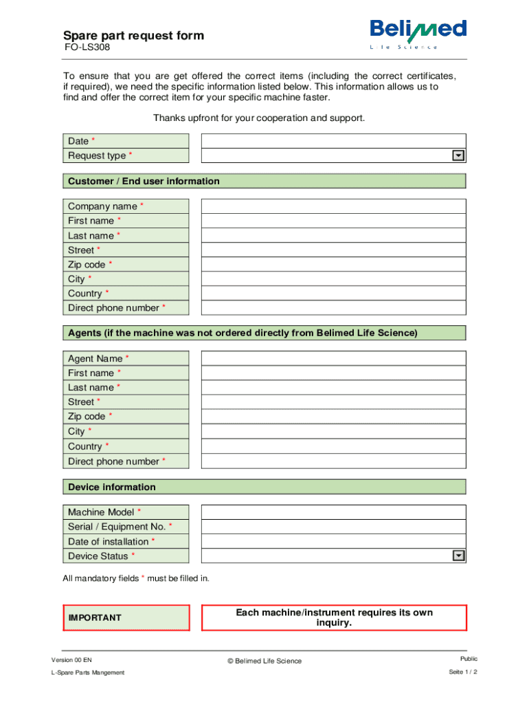Fillable Online Spare part request form Fax Email Print - pdfFiller
