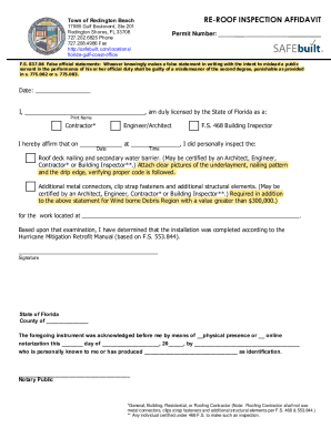 Fillable Online RE-ROOF INSPECTION AFFIDAVIT Fax Email Print - pdfFiller