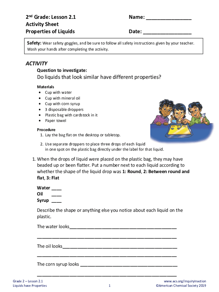 Fillable Online 2nd Grade: Lesson 2.1 Name: Activity Sheet Properties ...