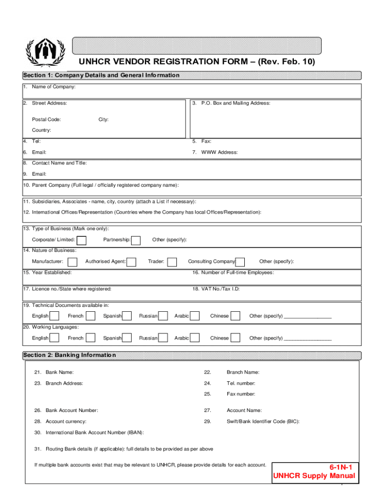 Fillable Online Get the UNHCR VENDOR REGISTRATION FORM Rev Feb ... Fax Email Print - pdfFiller