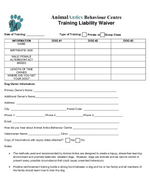 Fillable Online Dog Training Agreement & Release Form Fax Email Print ...