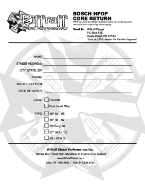 Fillable Online BOSCH HPOP CORE RETURN Fax Email Print - pdfFiller