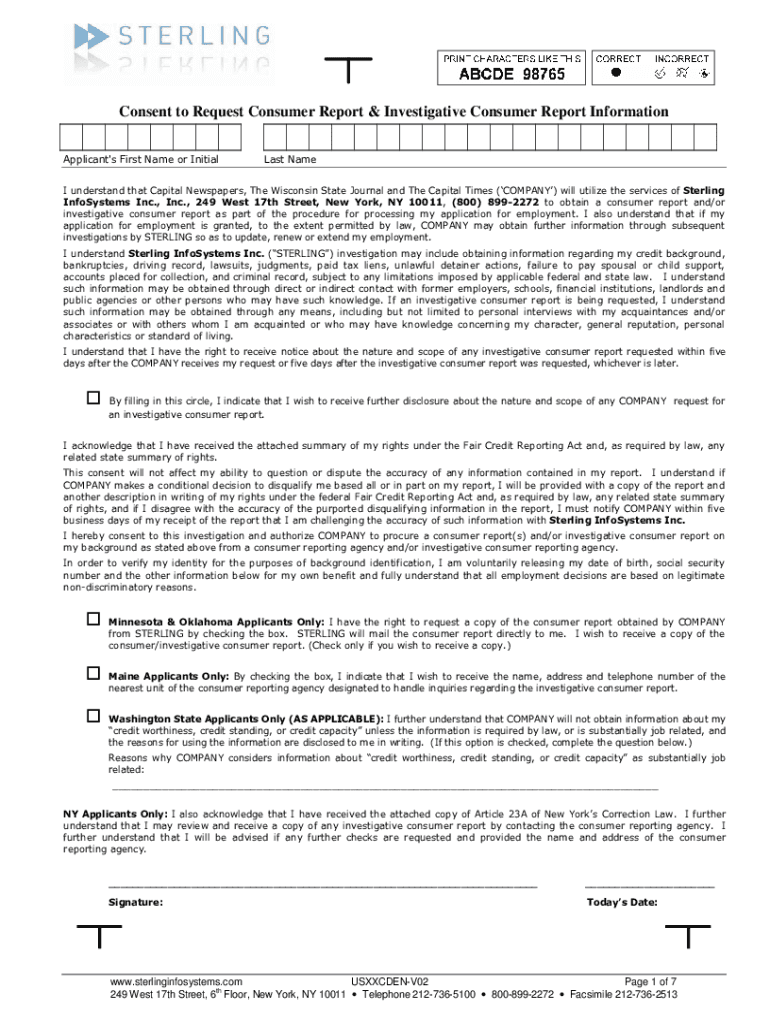 Fillable Online FCRA Authorization to Obtain a Consumer Report ... Fax ...