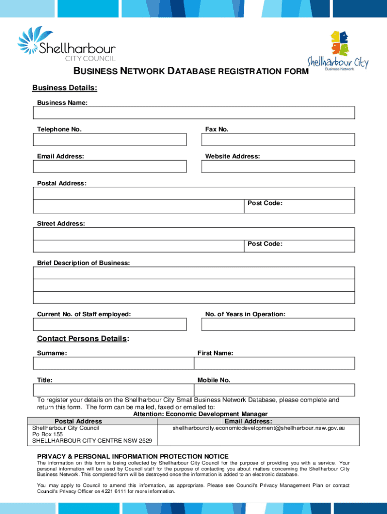 Fillable Online Business Network Database Registration Form Fax Email ...