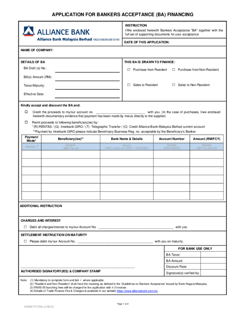Bankers Acceptance Draft Form - Fill Online, Printable, Fillable, Blank ...