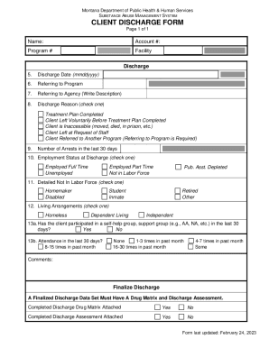 Fillable Online dphhs mt Discharge Form. Discharge Form Fax Email Print ...