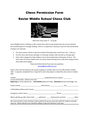 Fillable Online Chess Permission Form Sevier Middle School Chess Club ...