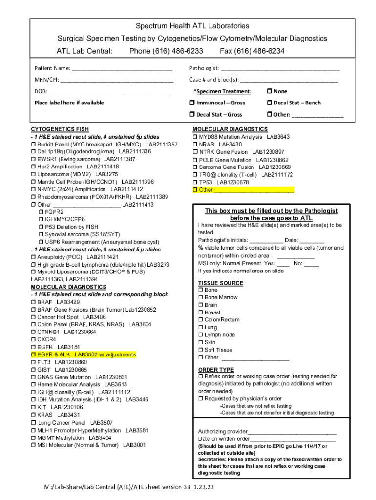 Fillable Online Spectrum Health ATL Laboratories Surgical Specimen ...