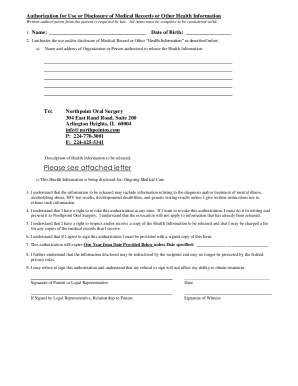 Fillable Online Authorization for Use or Disclosure of Medical Records or Other ... Fax Email ...