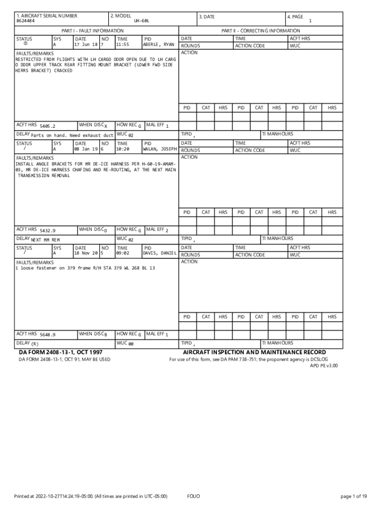 Fillable Online DA FORM 2408-13-1, OCT 1997 AIRCRAFT ... - GSA Auctions ...
