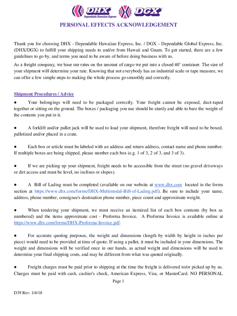 Fillable Online DHX-Dependable Hawaiian Express: Hawaii freight/cargo ...