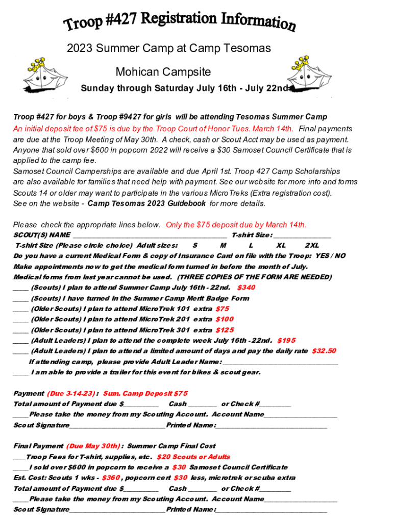 Fillable Online FORESTBURG SCOUT RESERVATION CAMP AND ... Fax Email ...