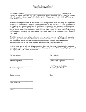 Fillable Online Borderline Junior Volleyball Player/ Parent Contract ...