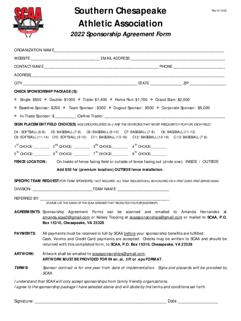 Fillable Online Southern Chesapeake Athletic Association (SCAA) Fax ...