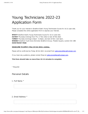 Fillable Online Young Technicians 2022-23 Application Form Fax Email ...