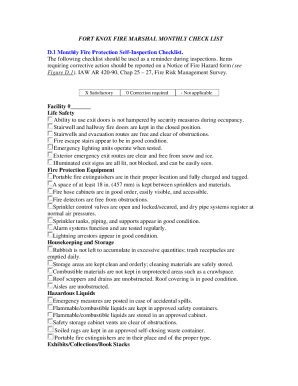 Fillable Online Fort Knox Fire Marshall Monthly Checklist Fax Email ...