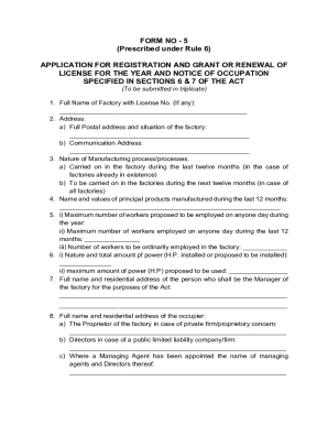 Fillable Online FORM NO - 5 (Prescribed under Rule 6) APPLICATION FOR ...
