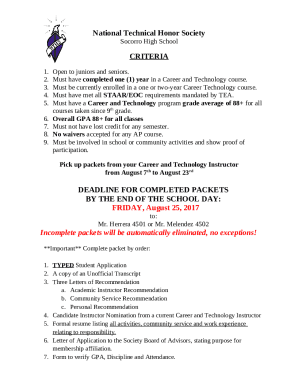 Application for National Technical Honor Society Membership Doc Template | pdfFiller