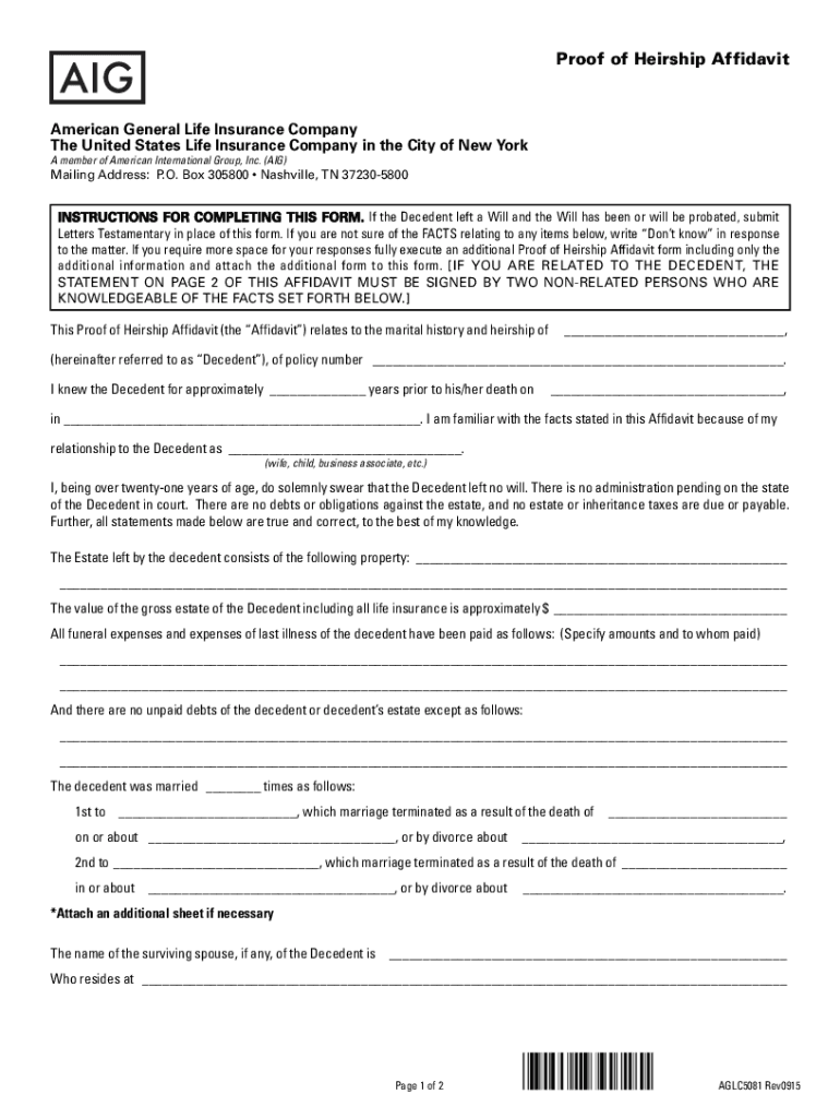 Proof of Heirship Affidavit - Blank Fillable Template | Fill Out, Print ...